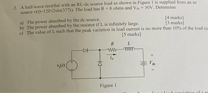 2. A half-wave rectifier with an RL-dc source load as | Chegg.com