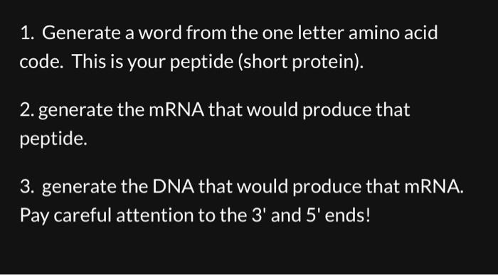 Solved 1. Generate a word from the one letter amino acid | Chegg.com