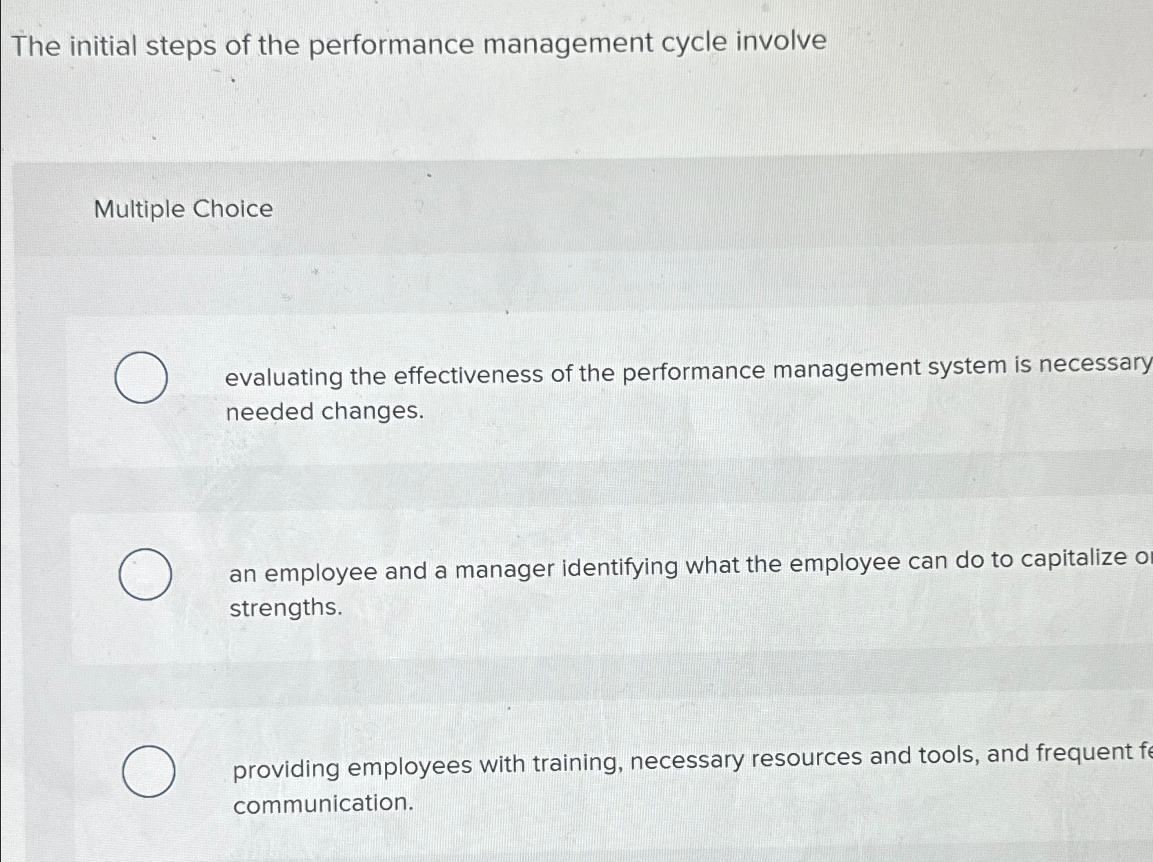 Solved The initial steps of the performance management cycle | Chegg.com