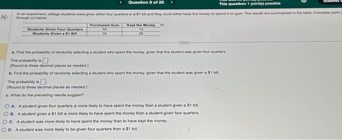 Solved K Question 8 of 25 This question: 1 point(s) possible | Chegg.com
