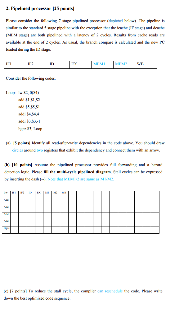 Solved Pipelined processor [25 ﻿points]Please consider the | Chegg.com