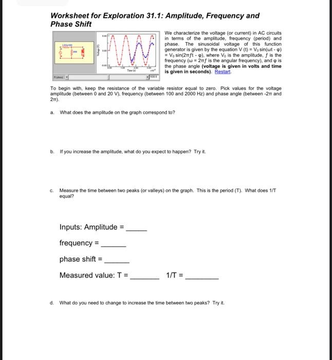 Worksheet for Exploration 31.1: Amplitude, Frequency | Chegg.com