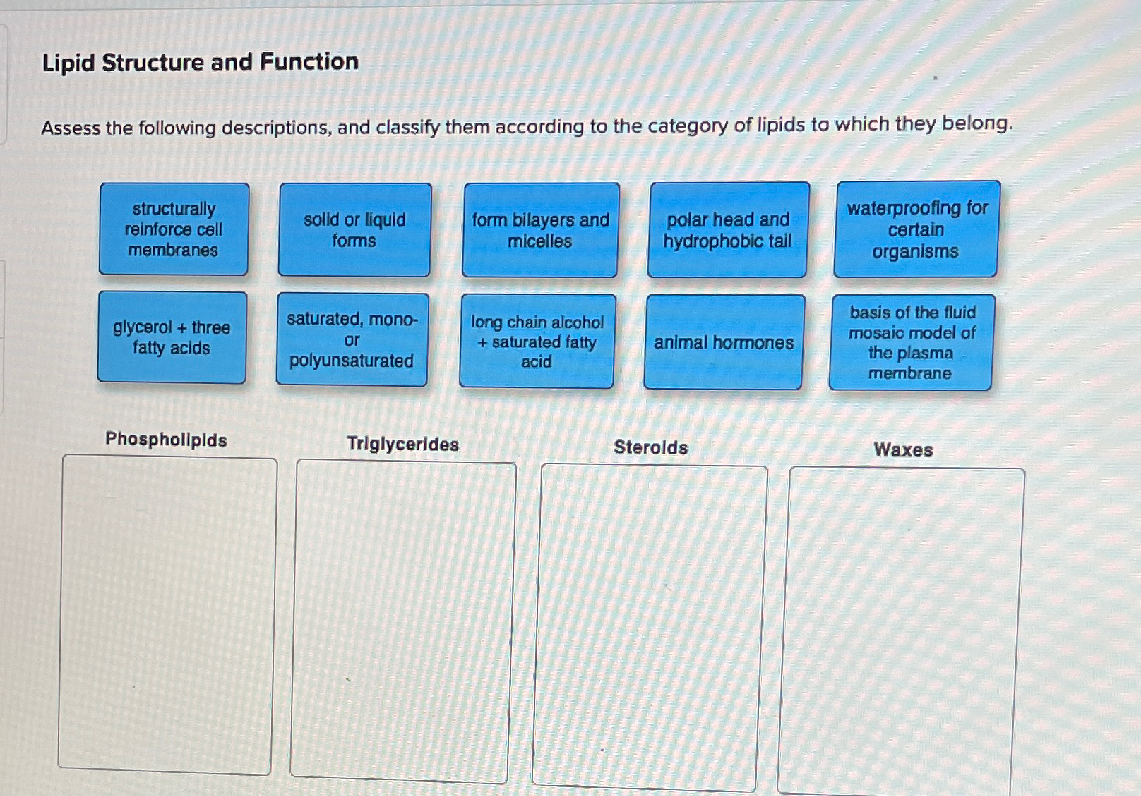 Solved Lipid Structure and FunctionAssess the following | Chegg.com