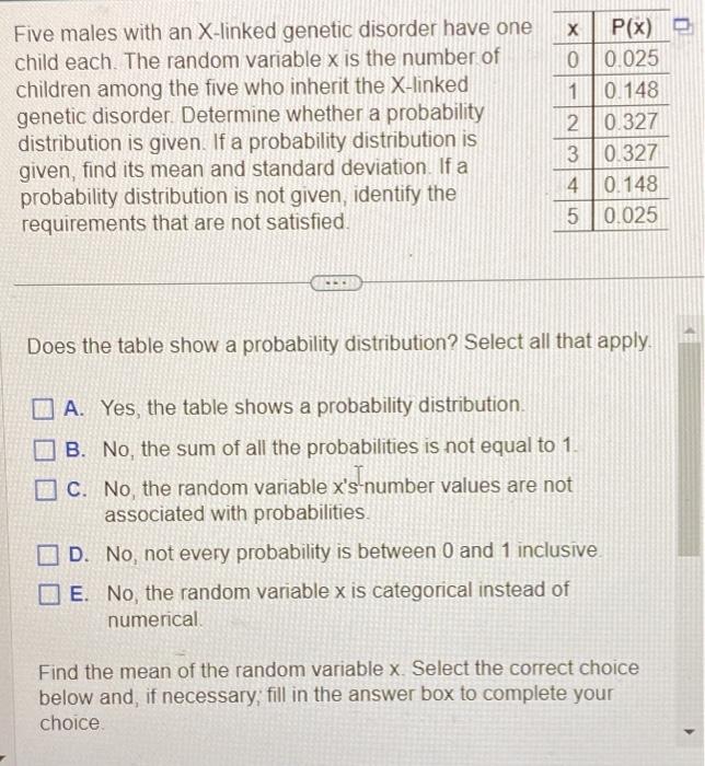 Solved Five males with an X-linked genetic disorder have one | Chegg.com