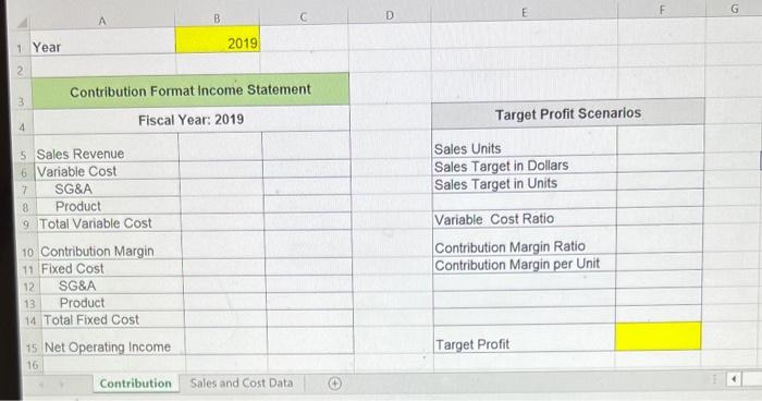 Solved 1. Enter the year 2019 into cell B1 on the | Chegg.com