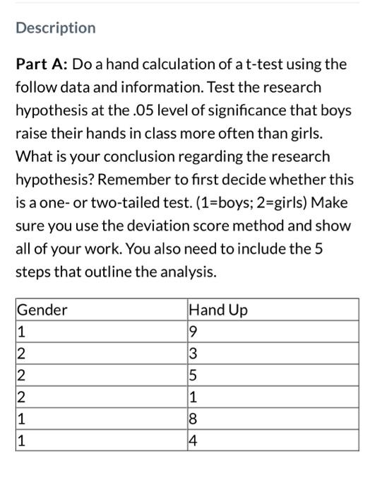 Solved Part A: Do a hand calculation of a t-test using the | Chegg.com