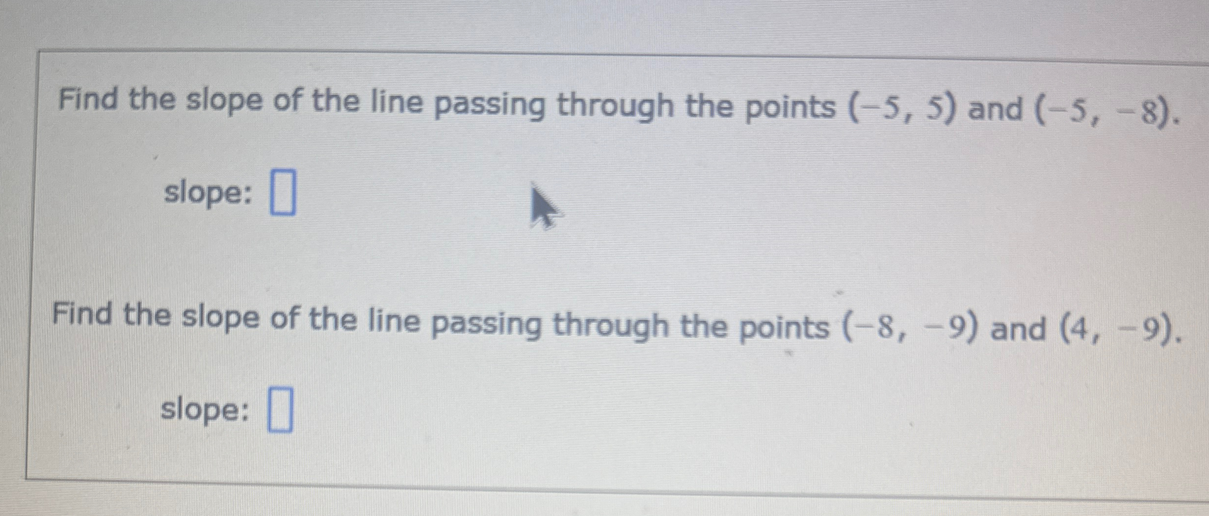Solved Find the slope of the line passing through the points | Chegg.com