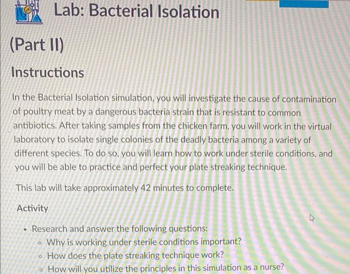 Solved Lab: Bacterial Isolation (Part 11) Instructions In | Chegg.com