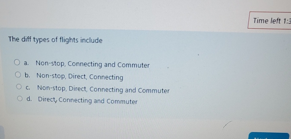 Solved Time left 1:3The diff types of flights includea. | Chegg.com