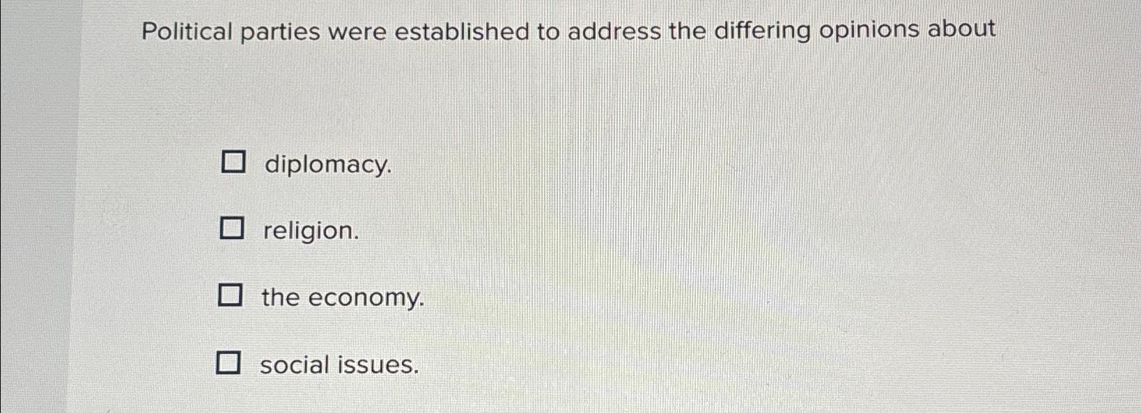 Solved Political parties were established to address the | Chegg.com