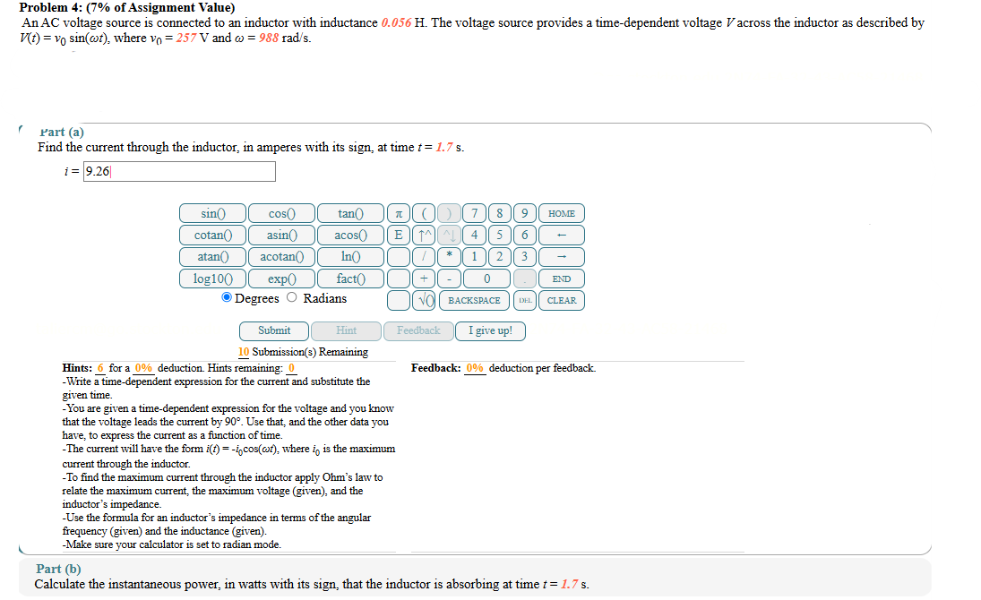 Problem 4: (7% of ﻿Assignment Value)An AC ﻿voltage | Chegg.com