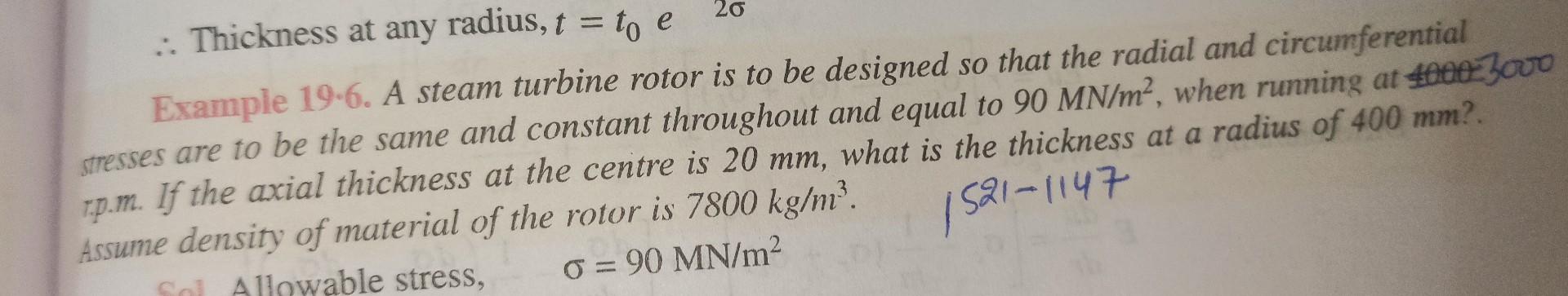 Solved ∴ Thickness at any radius, t=t0e2σ Example 19-6. A | Chegg.com