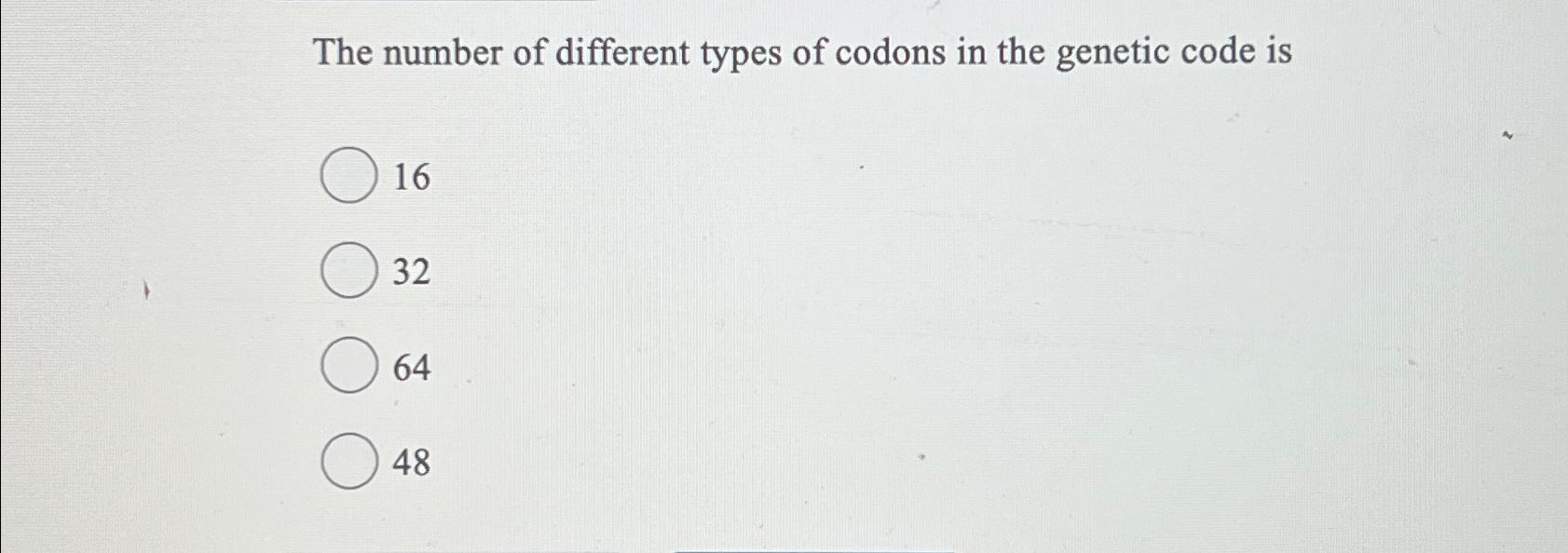 Solved The number of different types of codons in the | Chegg.com