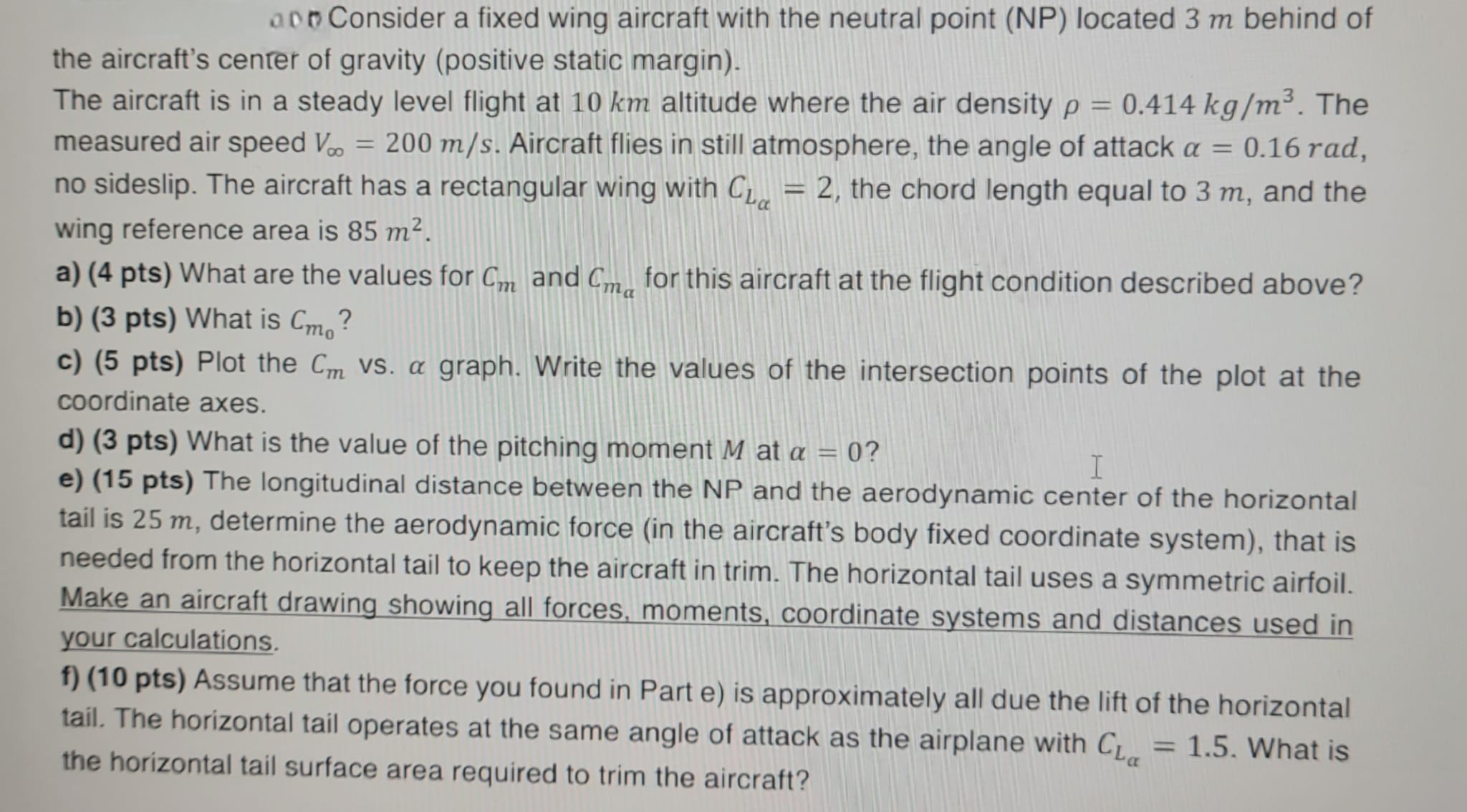 Solved a∼0 ﻿Consider a fixed wing aircraft with the neutral | Chegg.com