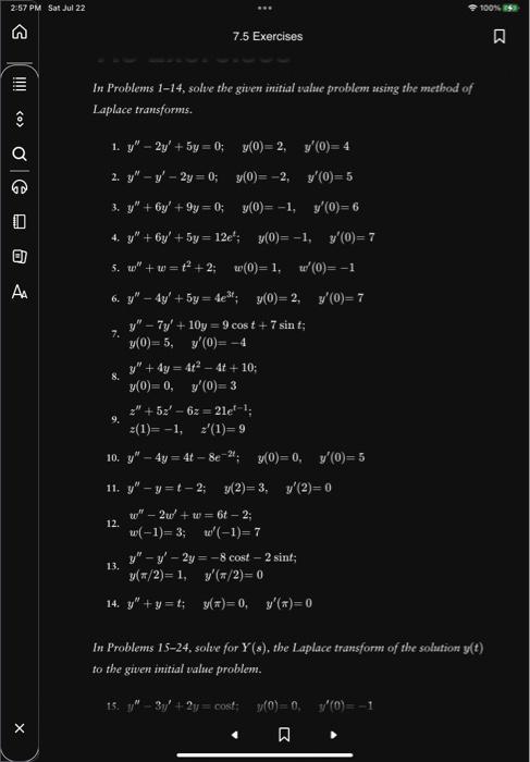 Solved In Problems 1-14, solve the given initial walue | Chegg.com