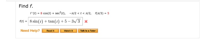 Solved Find f. F"(t) = 8 cos(t) + sec (t), -1/2 | Chegg.com