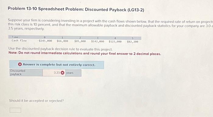 Solved Problem 13-10 Spreadsheet Problem: Discounted Payback | Chegg.com