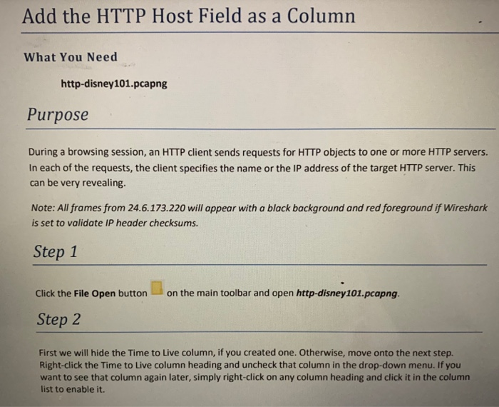 Add the HTTP Host Field as a Column What You Need | Chegg.com