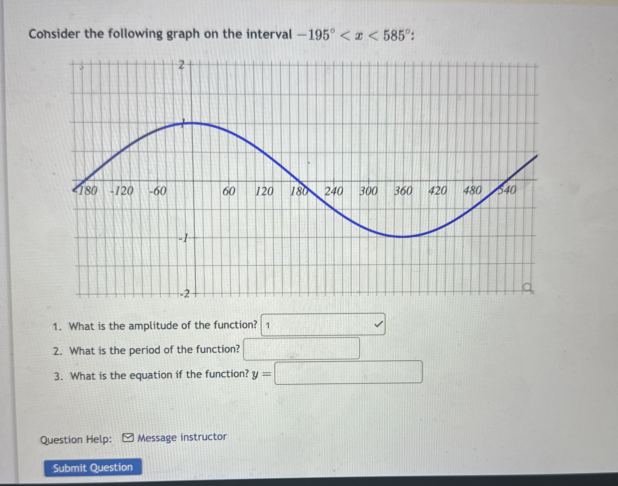 Solved Consider the following graph on the interval y=-195° | Chegg.com