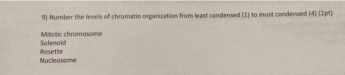 Solved 9) Number the levels of chromatin organization from | Chegg.com