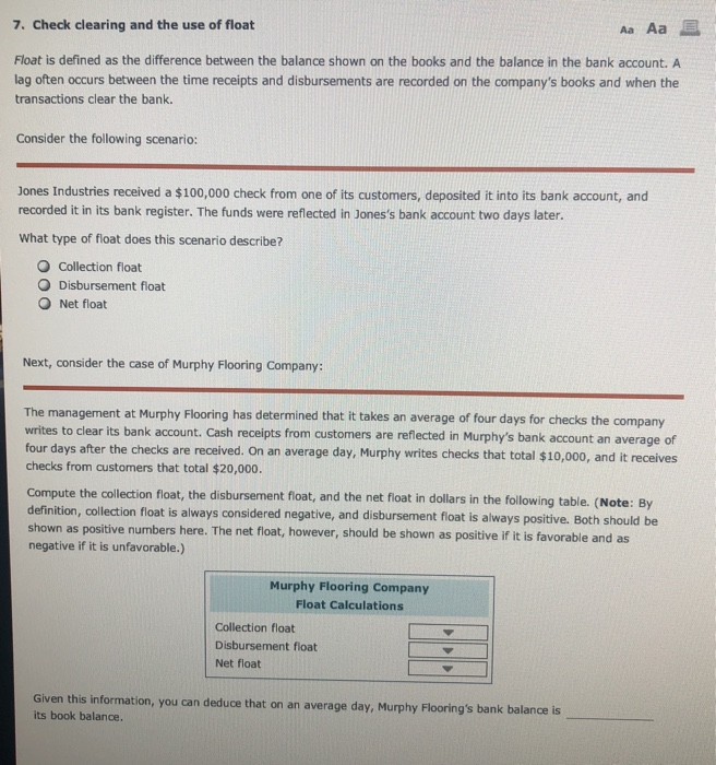 Solved 7. Check clearing and the use of float Aa Aa E Float | Chegg.com