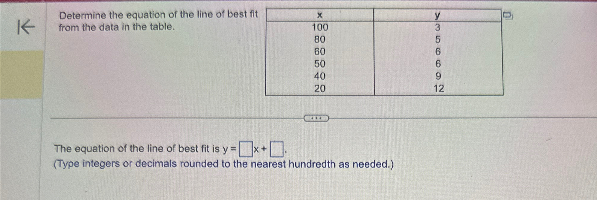 Solved Determine the equation of the line of best fit from | Chegg.com