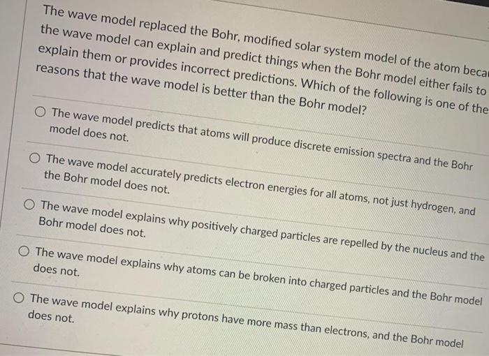 Solved the wave model can exped the Bohr, modified solar | Chegg.com
