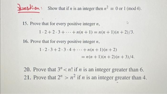 Solved Duestion: Show that if n is an integer then n2≡0 or | Chegg.com