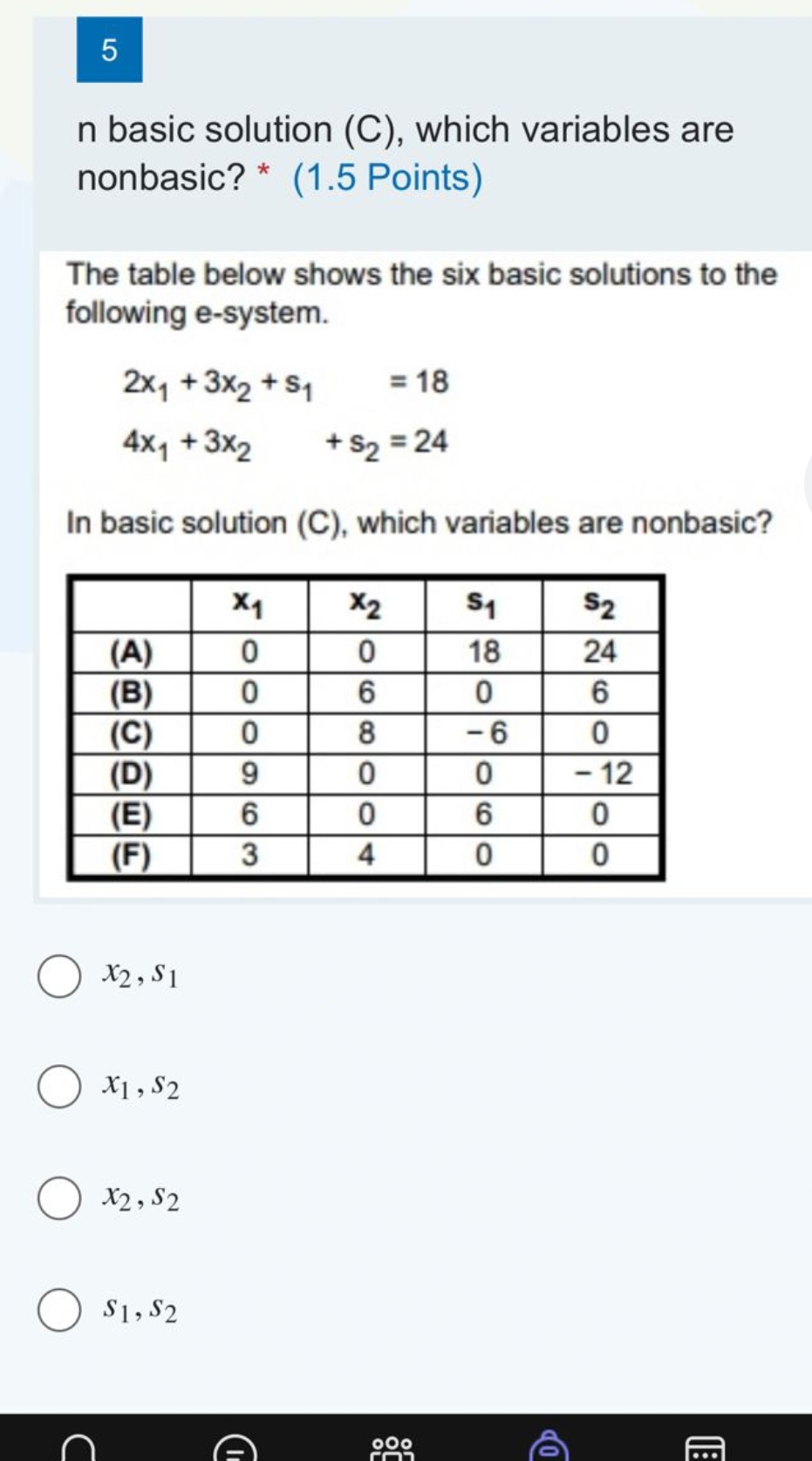 Solved 5n ﻿basic solution (C), ﻿which variables are | Chegg.com