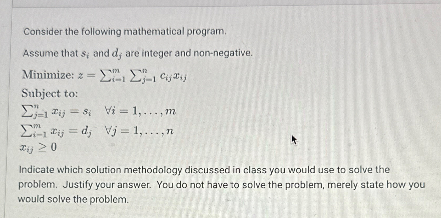 Solved Consider the following mathematical program.Assume | Chegg.com