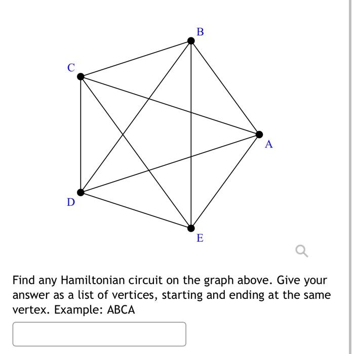 Solved Find any Hamiltonian circuit on the graph above. Give | Chegg.com