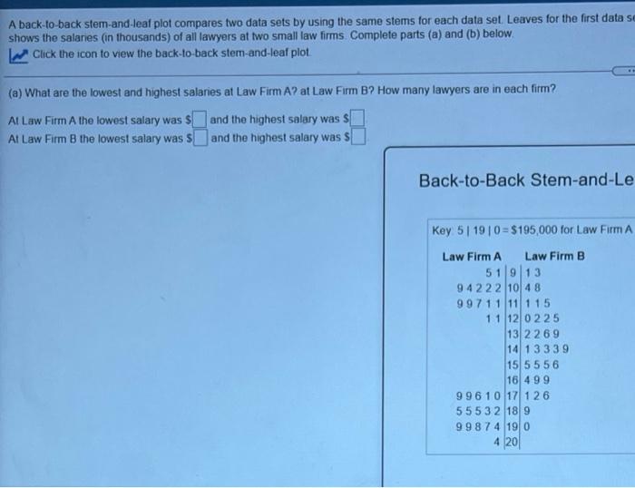 Solved A back to back stem-and-leaf plot compares two data | Chegg.com