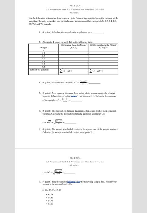 Solved MAT 2020 3.2 Assessment Task 3.2: Variance and | Chegg.com