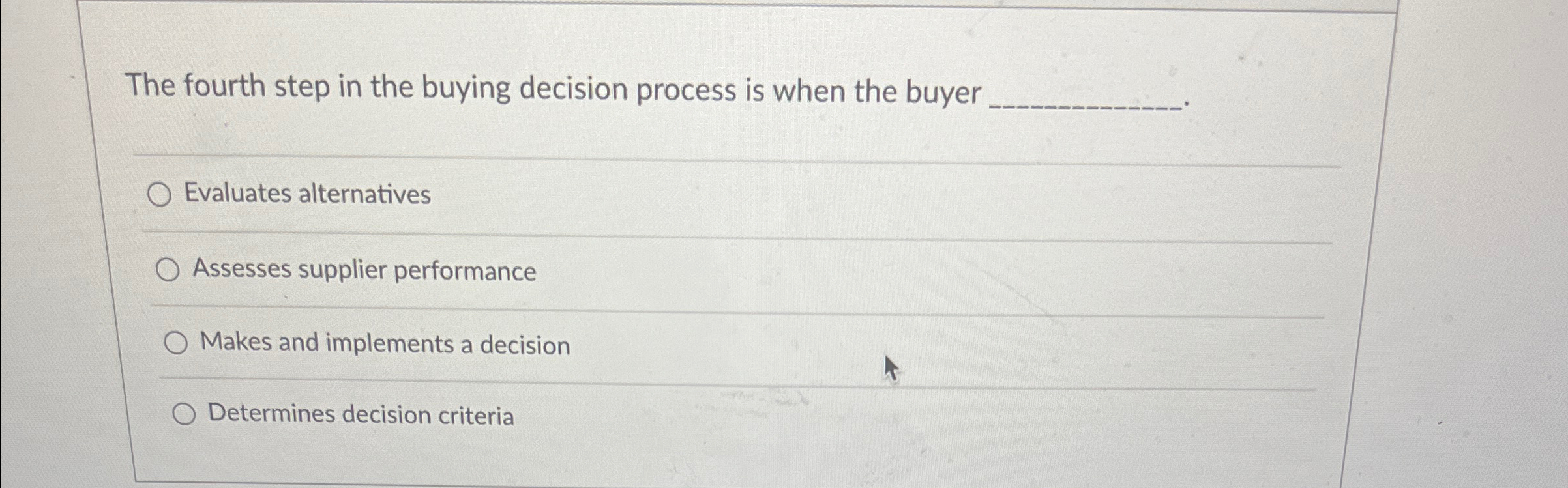 Solved The fourth step in the buying decision process is | Chegg.com