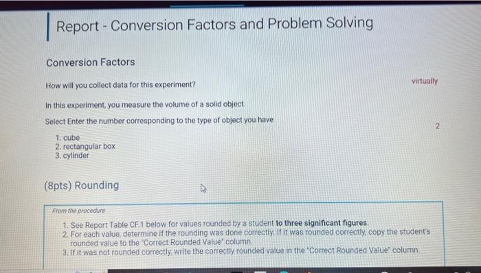 Solved Report - Conversion Factors and Problem Solving | Chegg.com