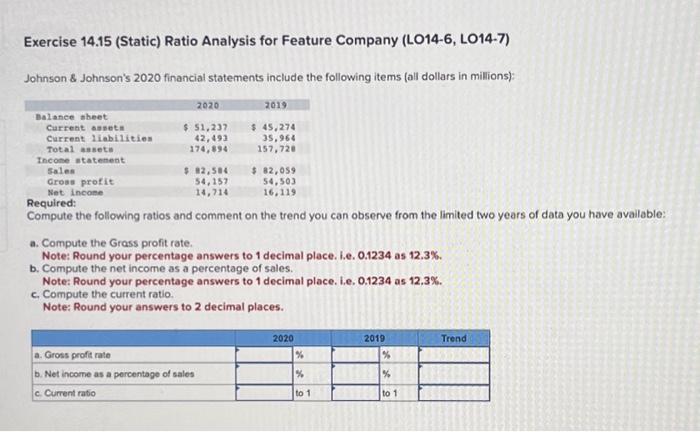 Solved Exercise 14.15 (Static) Ratio Analysis for Feature | Chegg.com