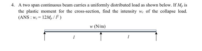 Solved 4. A two span continuous beam carries a uniformly | Chegg.com