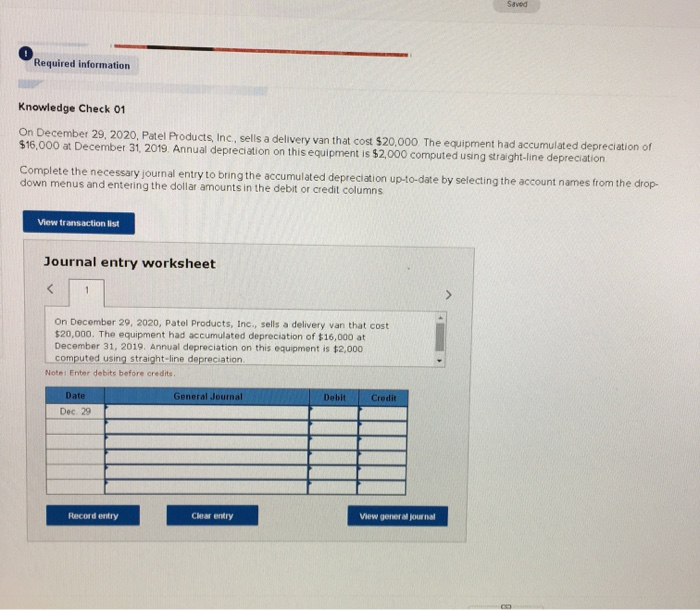 Solved Saved Required information Knowledge Check 01 On | Chegg.com