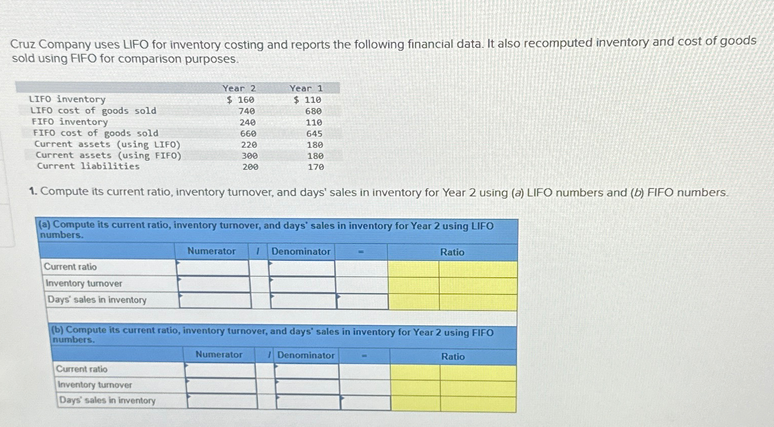 Cruz Company uses LIFO for inventory costing and | Chegg.com