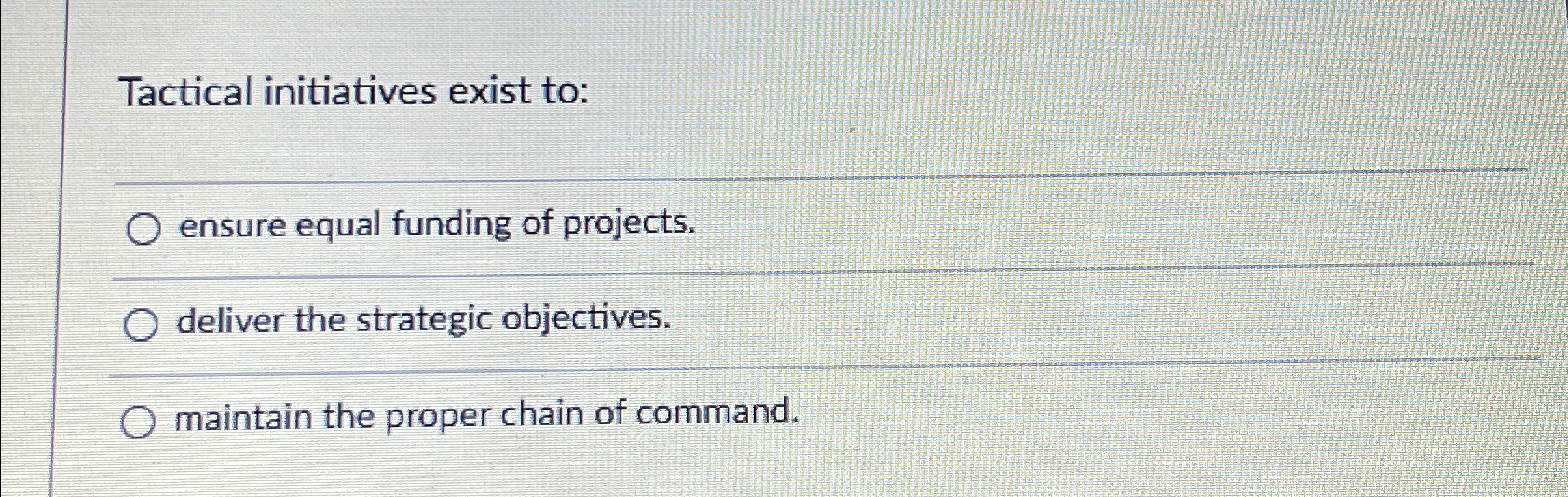 Solved Tactical initiatives exist to:ensure equal funding of | Chegg.com