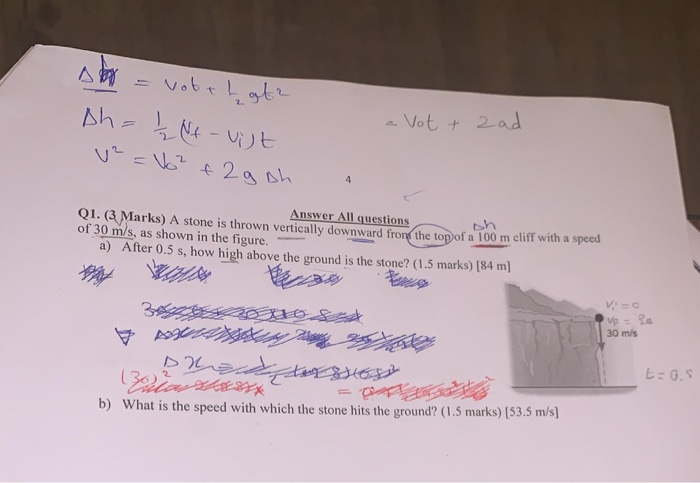 Solved A = vobet otr ph= 1/2 Nt - vist v² = V0² + 2g oh a | Chegg.com