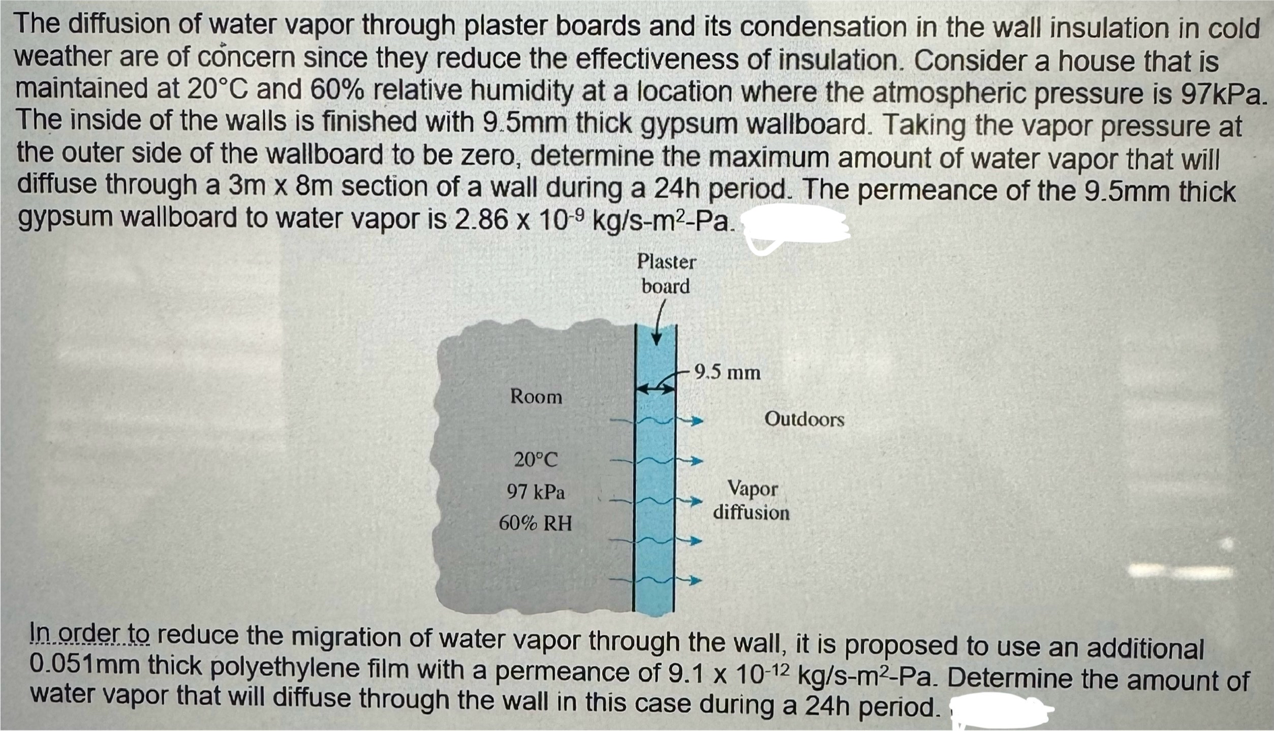 Solved The diffusion of water vapor through plaster boards | Chegg.com