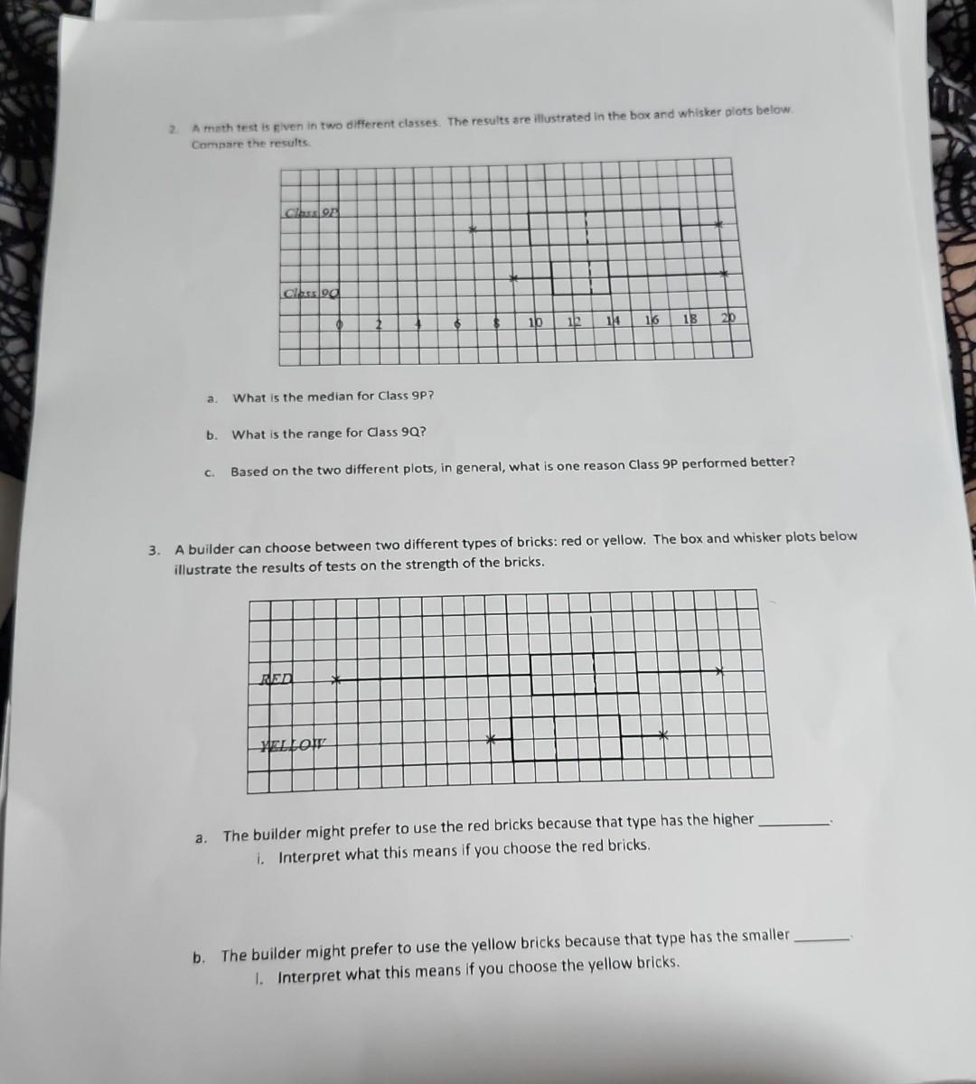 Solved 2. A math test is given in two different classes. The | Chegg.com