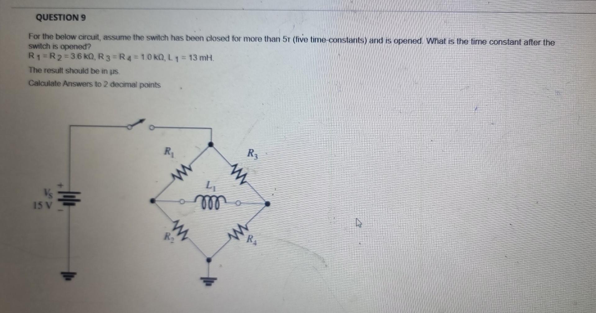 Solved For the below circuit, assume the switch has been | Chegg.com