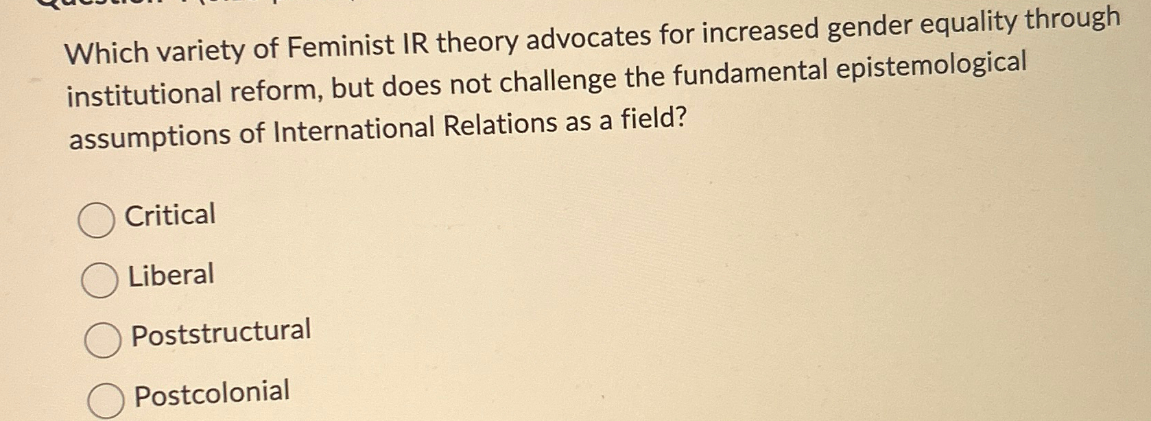 Solved Which Variety Of Feminist Ir Theory Advocates For