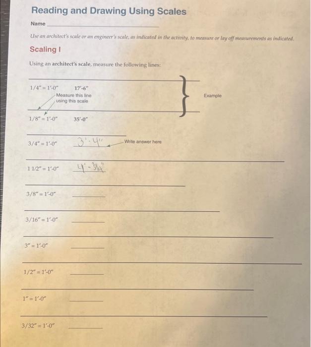Solved Name Use an architect's scale or an enginecr's scale, | Chegg.com