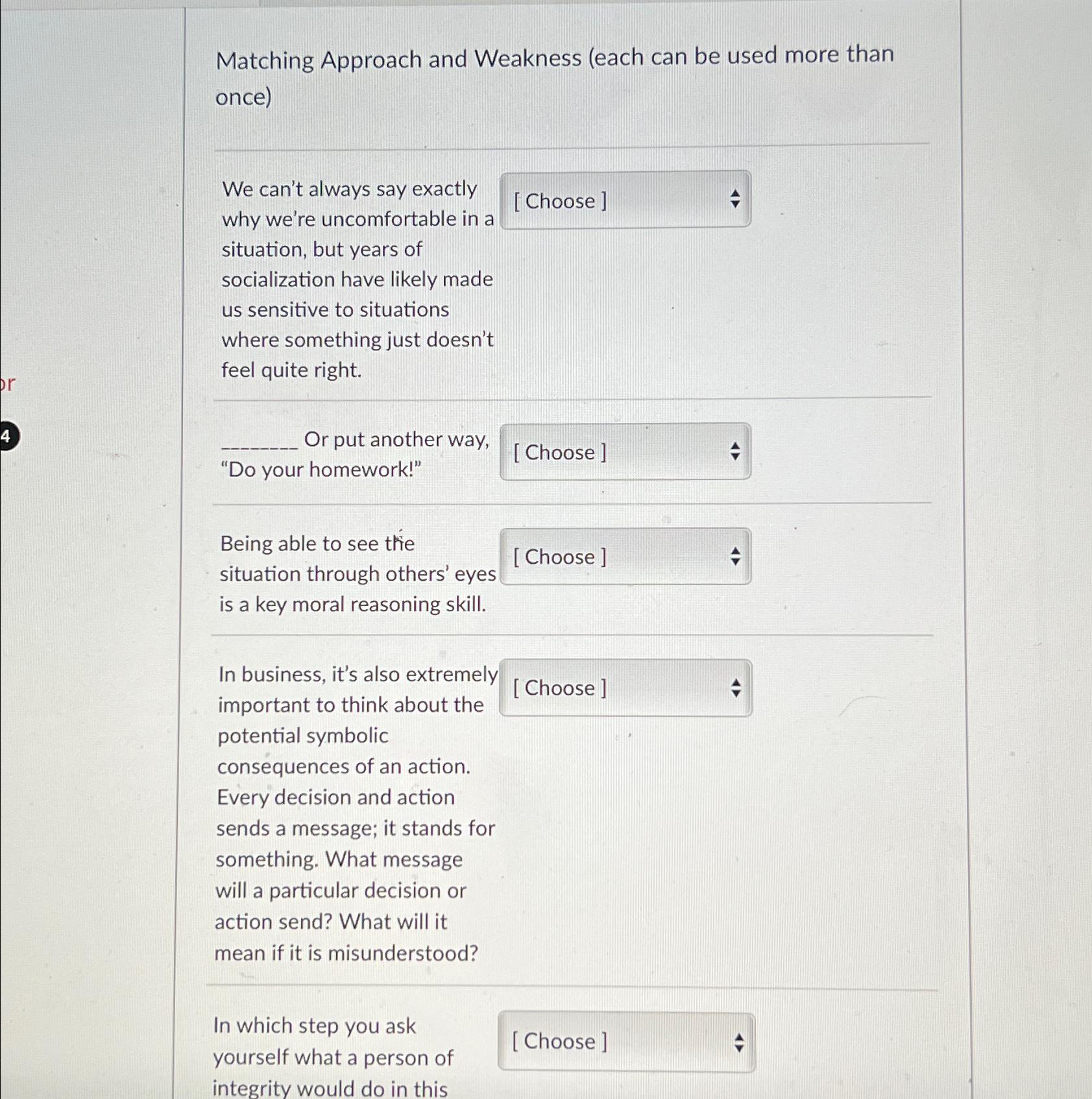 Solved Matching Approach and Weakness (each can be used more | Chegg.com