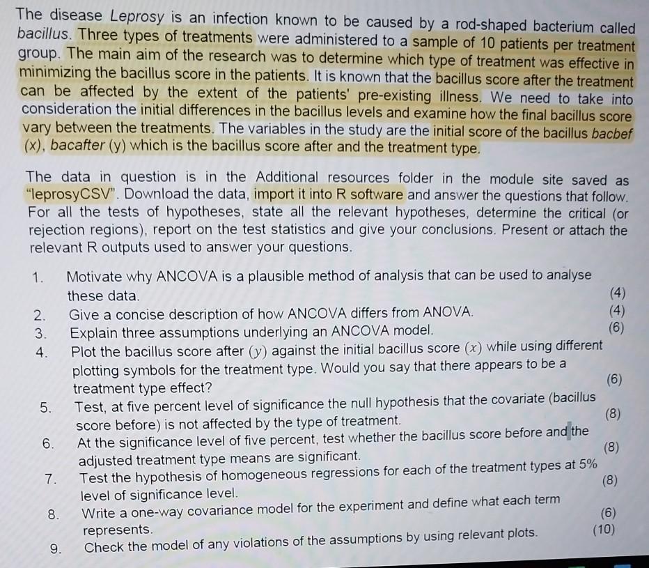 Solved The disease Leprosy is an infection known to be | Chegg.com