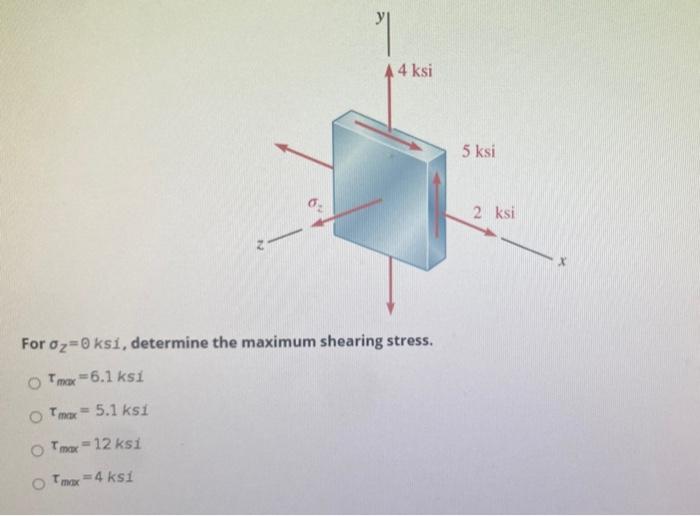 Solved 1 A4 ksi 5 ksi 0 2 ksi For Oz=ksi, determine the | Chegg.com