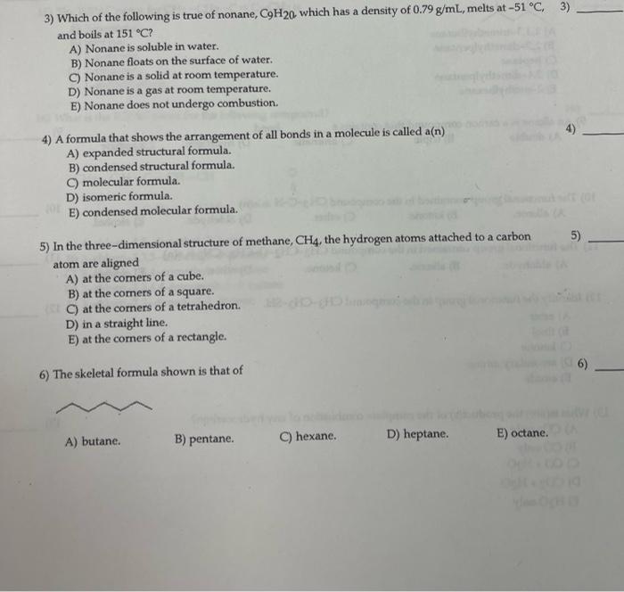 Solved 3) Which of the following is true of nonane, C9H20 | Chegg.com
